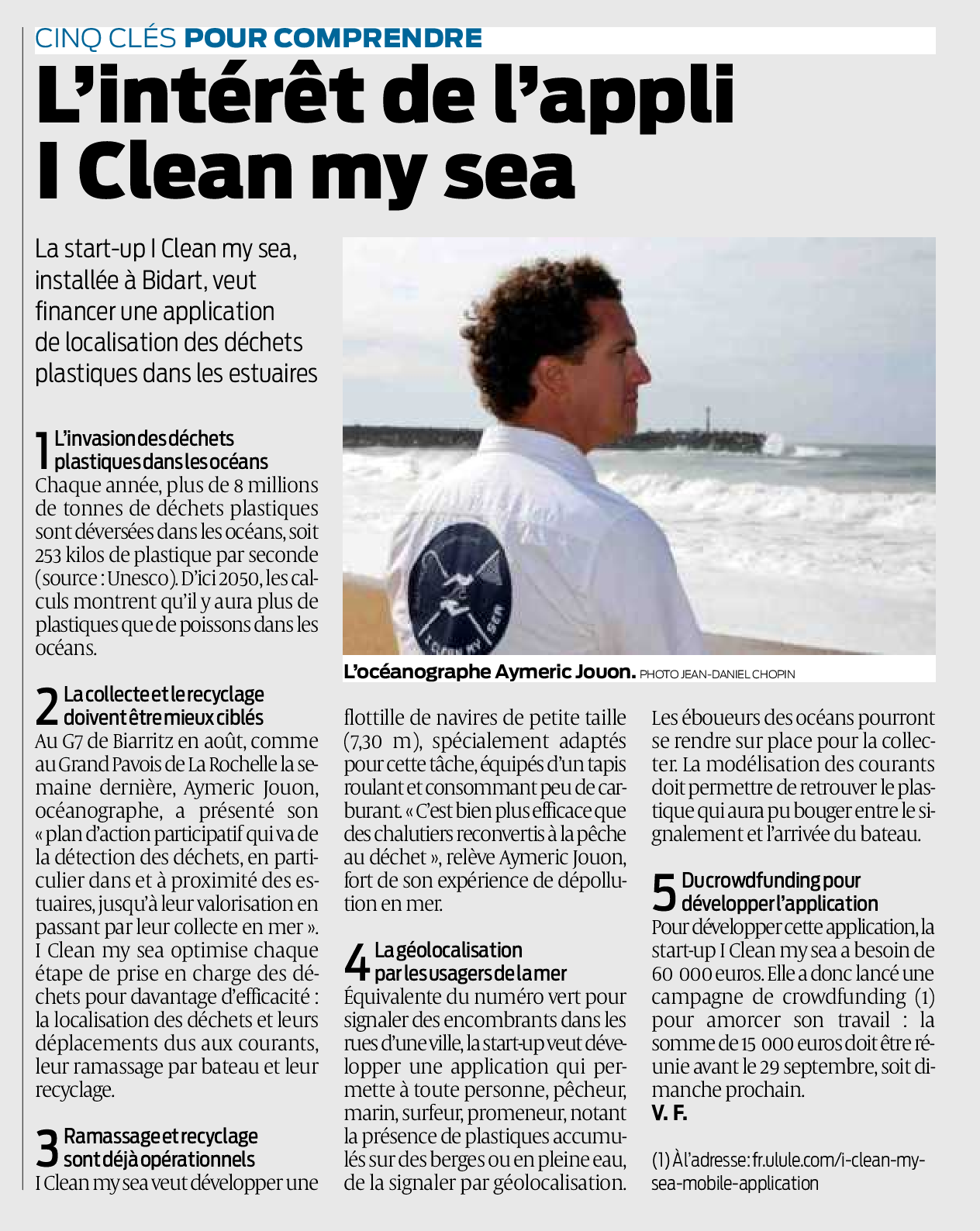 Article Sud-Ouest septembre 2019 – I Clean My Sea Association